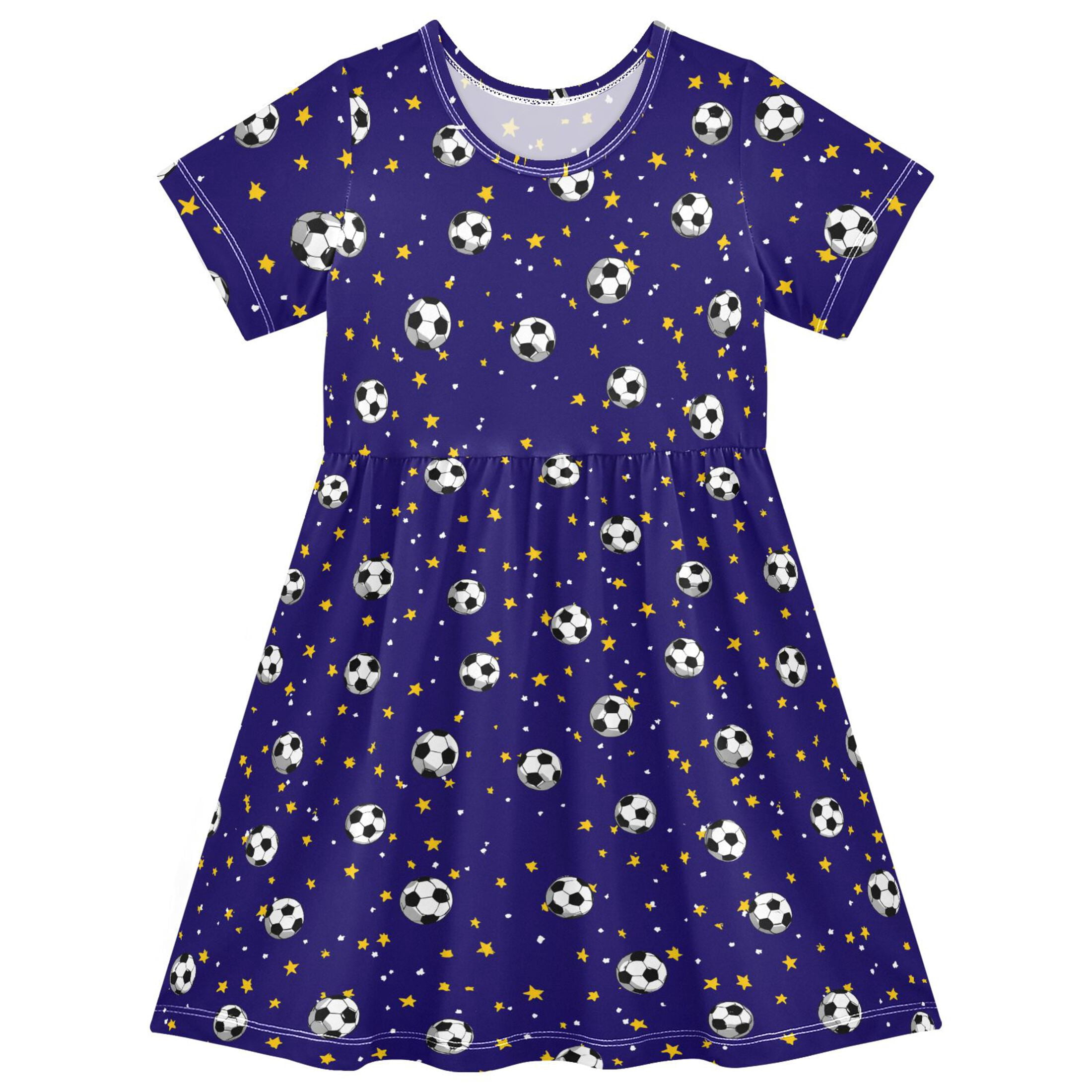 Blue Star Short Sleeve Dress A-Line Cute Midi Casual Sundress 2-8 Years ...