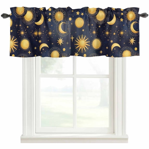 Blue Star Sky Rod Pocket Curtain Valance, Retro Fantasy Farmhouse Gold ...