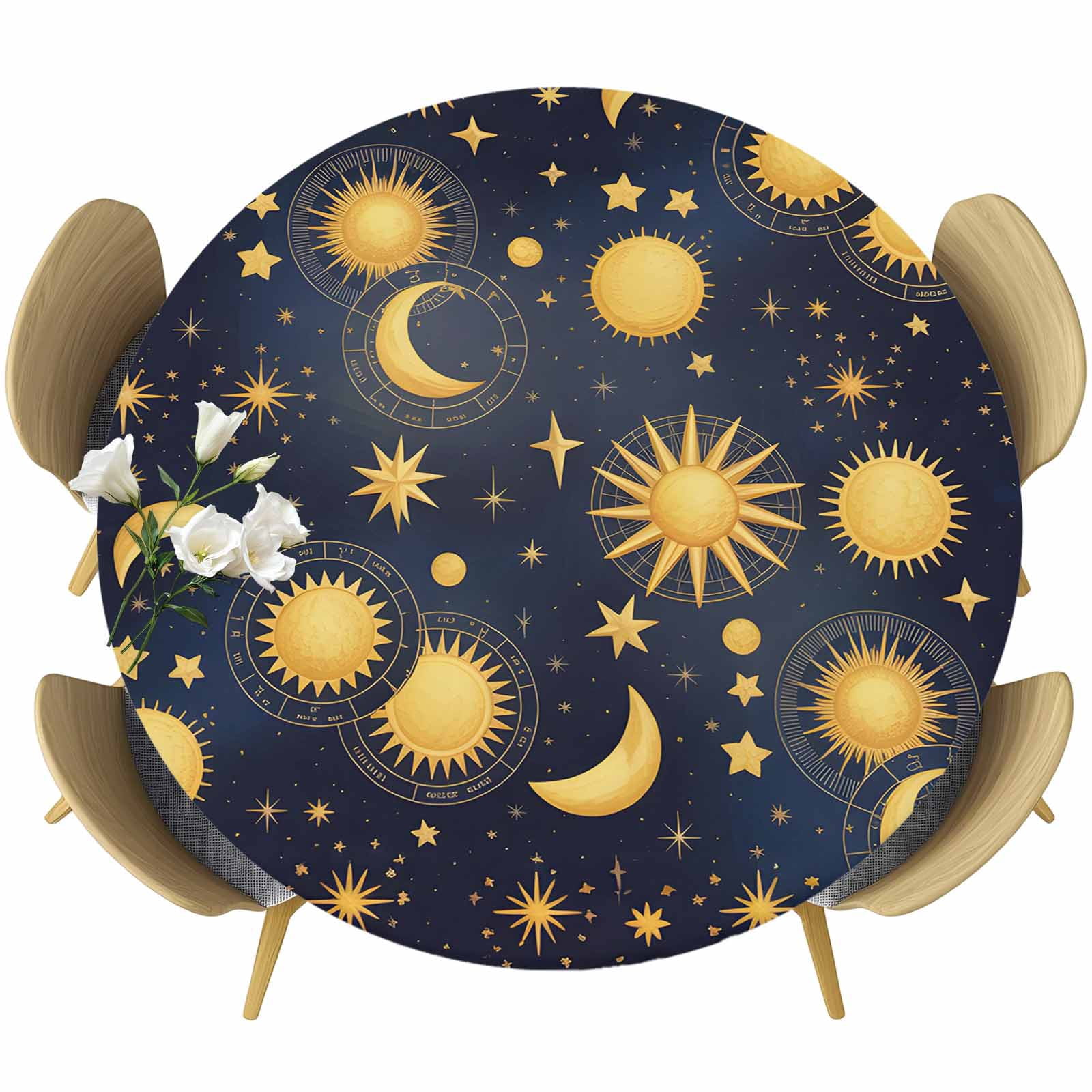 Blue Star Sky Round Tablecloth, Fitted Table Cover with Elastic for 36 ...