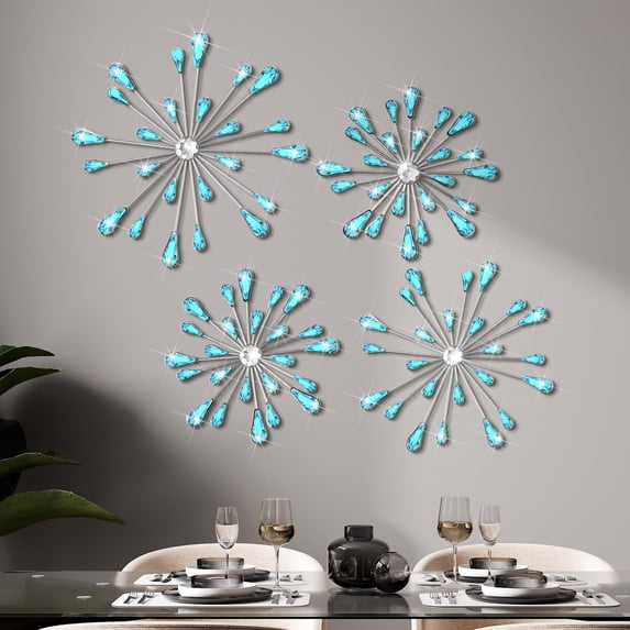 Blue Starburst Metal Wall Decor 3D Hanging Rhinestone Radial Artwork ...