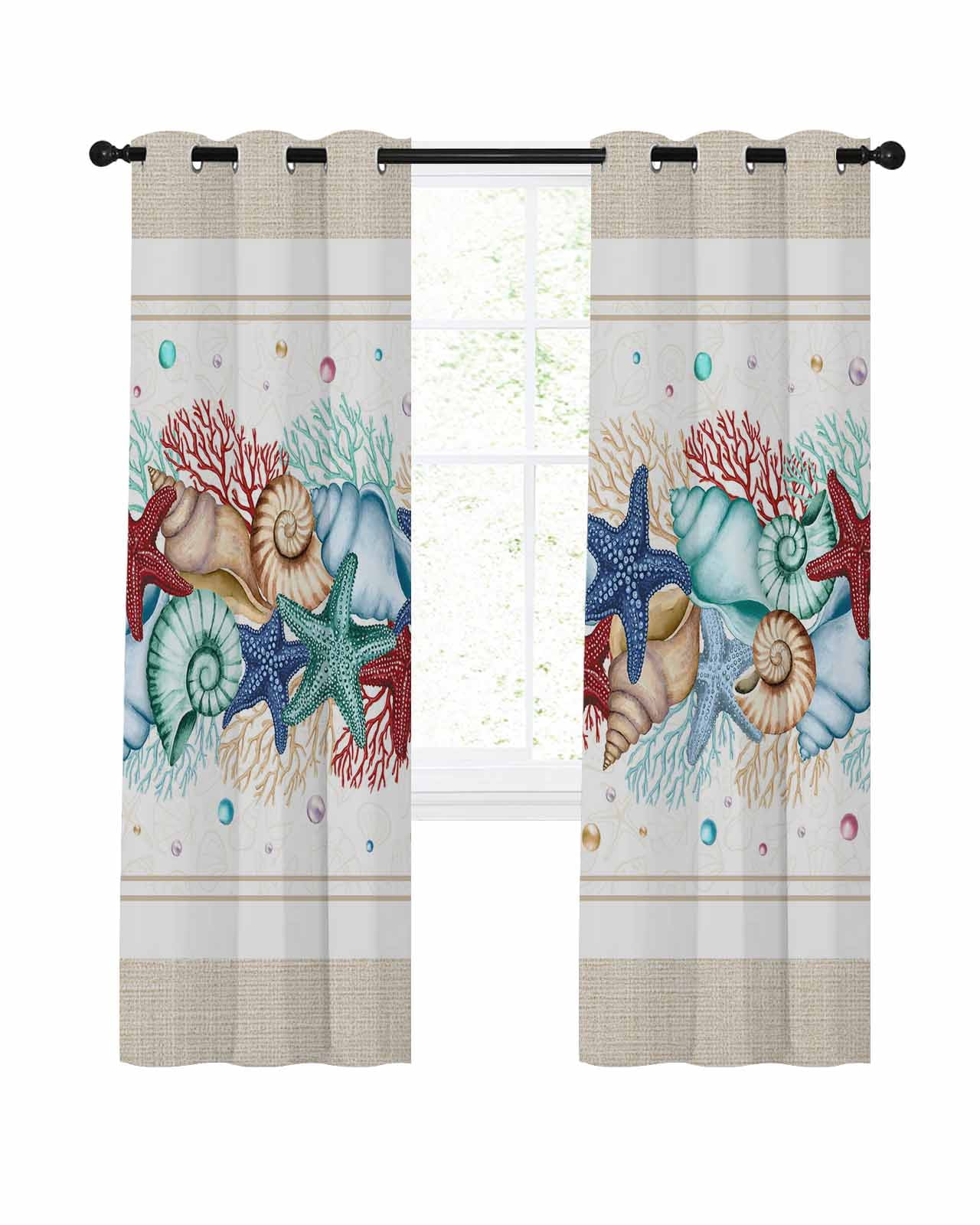 Blue Starfish Beach Blackout Curtains 63 Inches Long for Bedroom,Summer ...