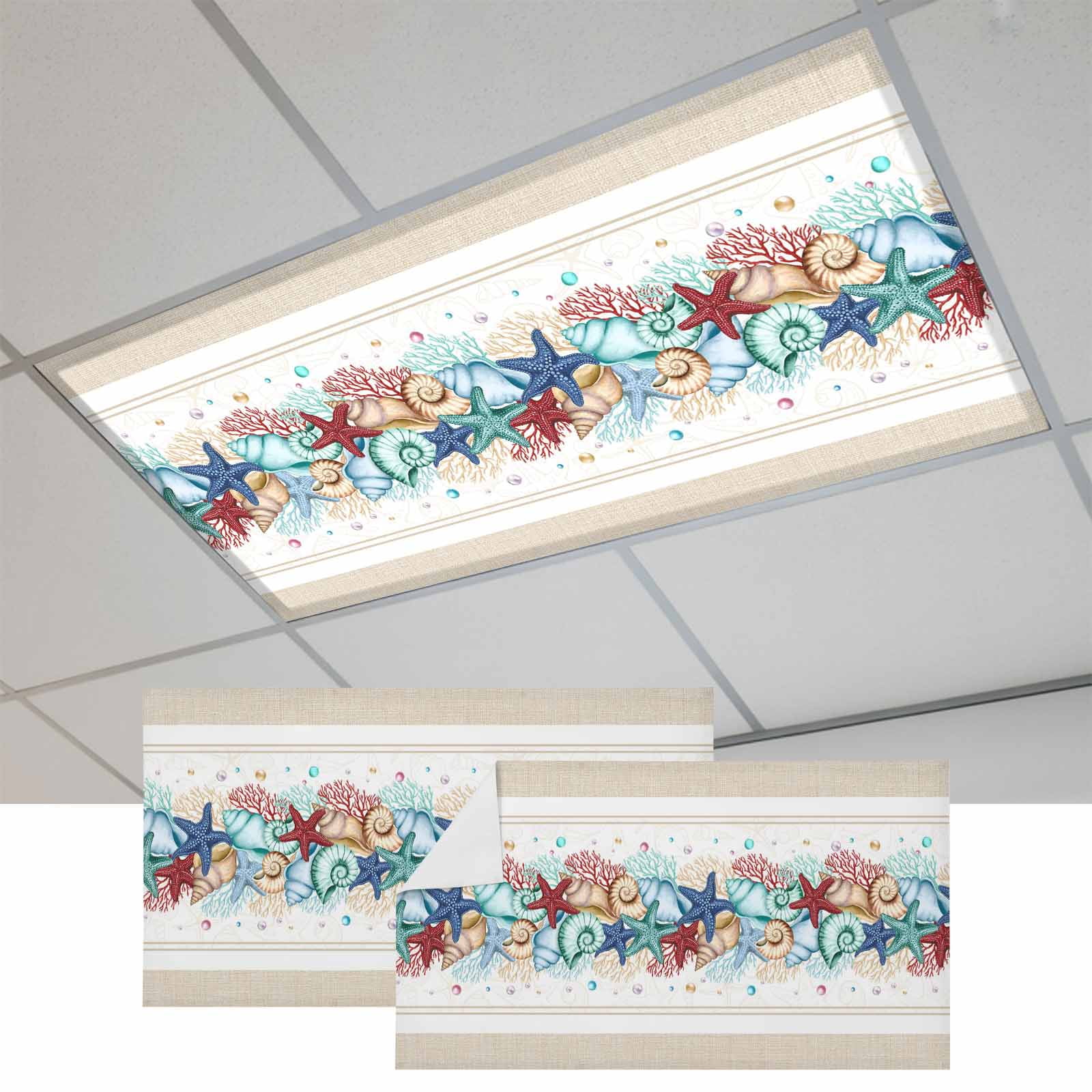Blue Starfish Beach Fluorescent Light Covers, Summer Coral Conch ...