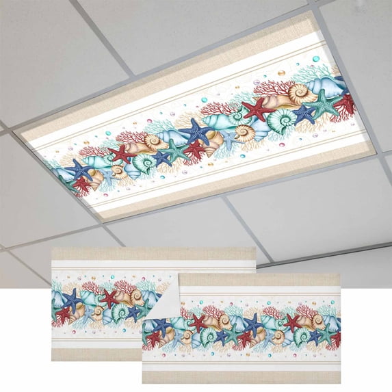 Blue Starfish Beach Fluorescent Light Covers, Summer Coral Conch ...