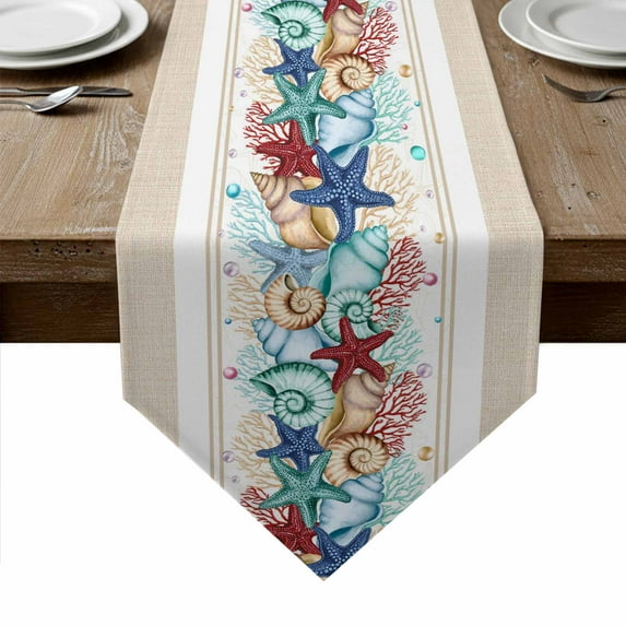 Blue Starfish Beach Table Runner Linen Burlap Table Runner 72 Inches ...