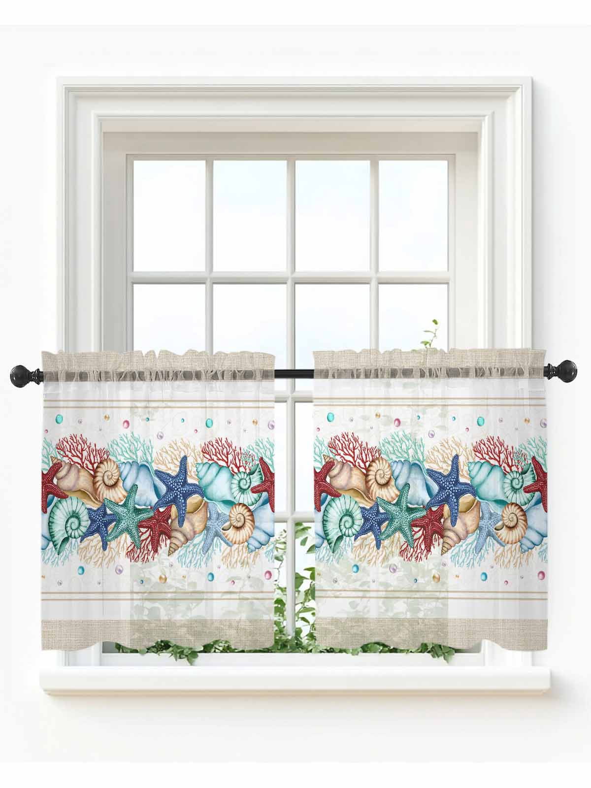 Blue Starfish Beach Tier Curtains 36 Inch Length,Sheer Curtains for ...