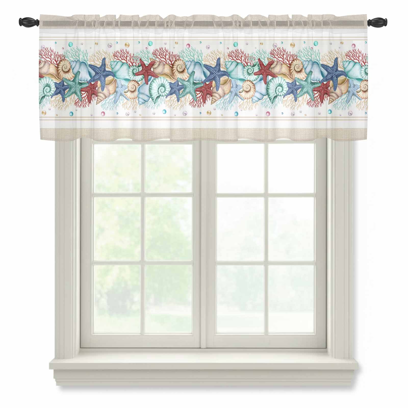 Blue Starfish Beach Valance Curtains for Kitchen/Living Room/Bathroom ...