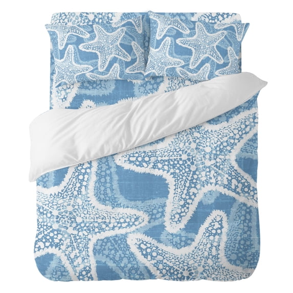 Blue Starfish Bedding Duvet Cover Set Full Size 4 Pieces, Coastal ...