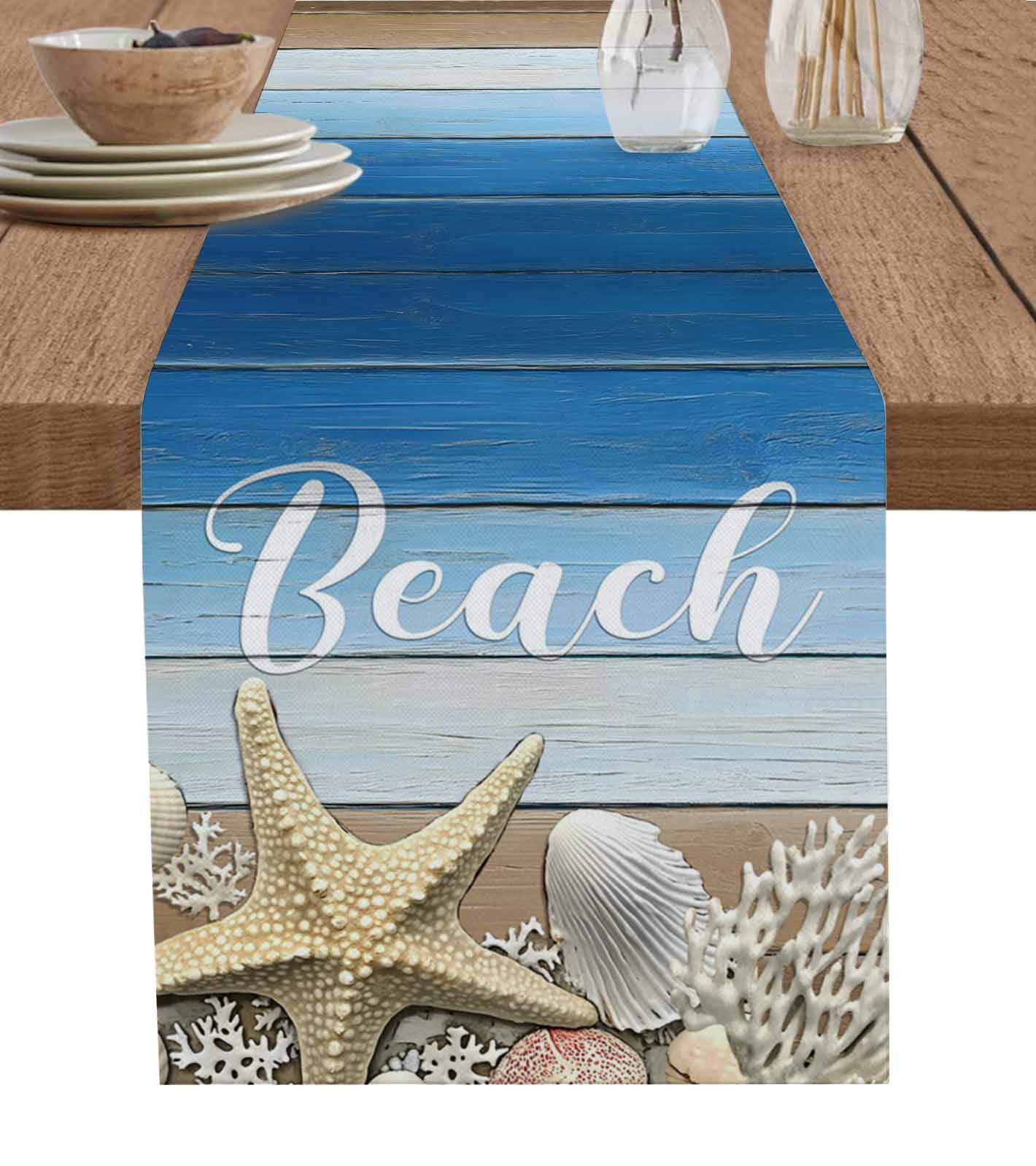 Blue Starfish Burlap Cotton Table Runner 18x72 Inches Long, Coastal ...
