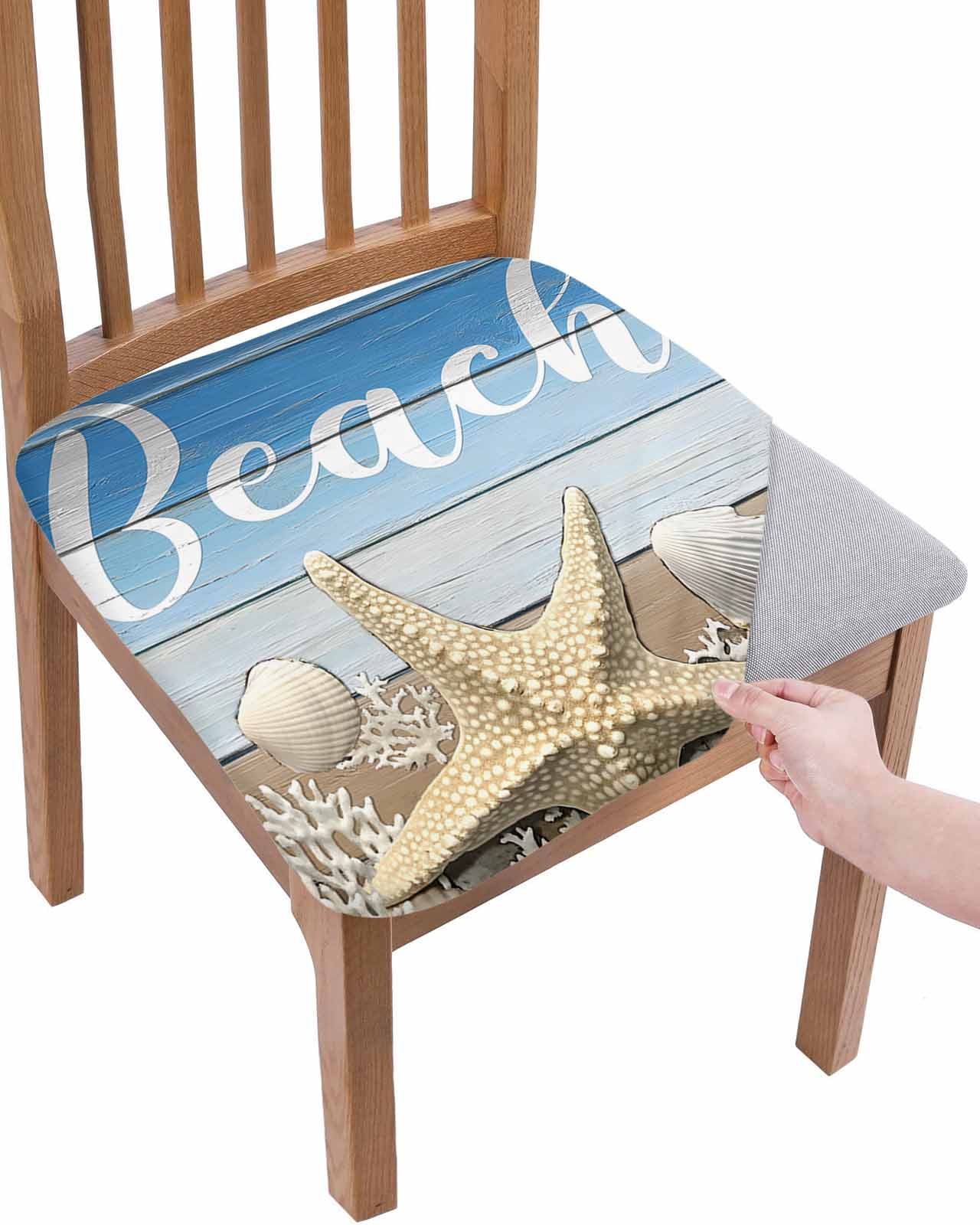 Blue Starfish Chair Seat Covers for Dining Room Stretch Chair Seat ...