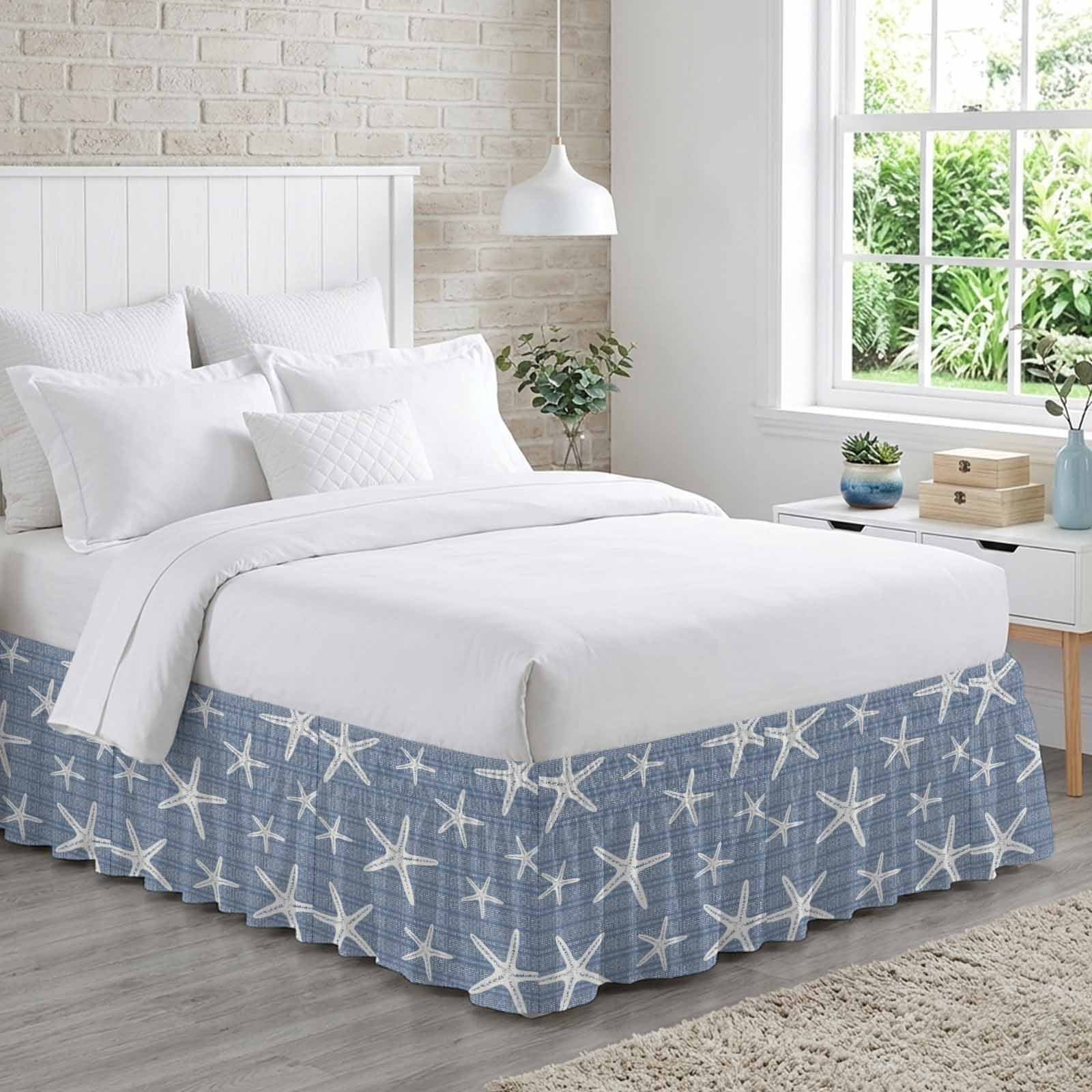 Blue Starfish Coastal Bed Skirt King Size 16 Inch Drop, Beach Summer ...