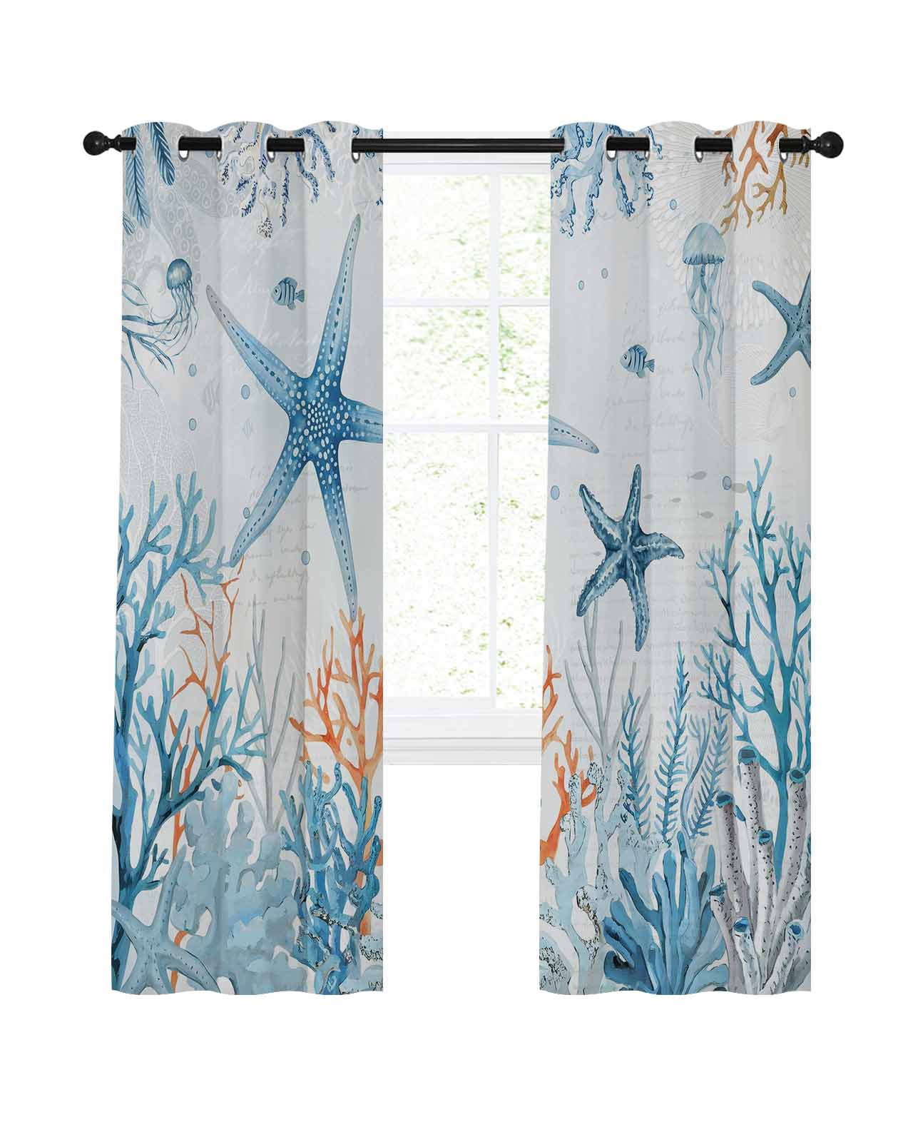 Blue Starfish Coastal Blackout Curtains 45 Inches Long for Bedroom ...