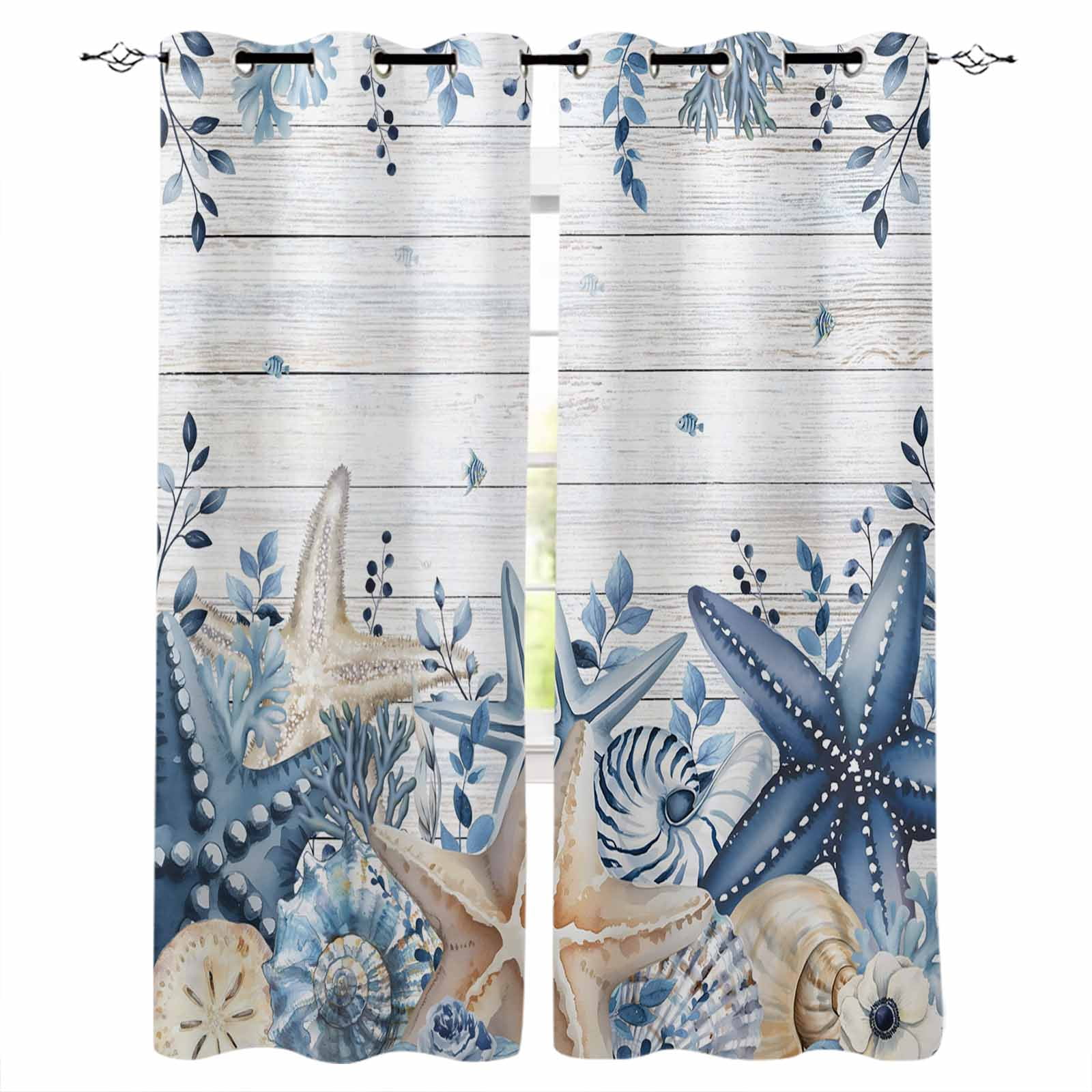 Blue Starfish Coastal Blackout Curtains for Bedroom, Eucalyptus Summer ...