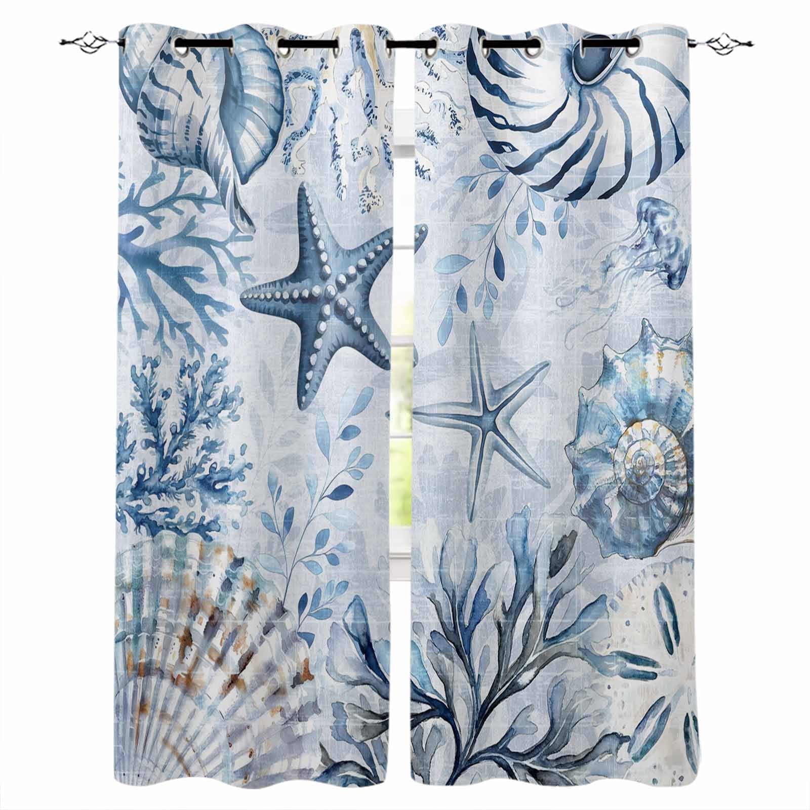 Blue Starfish Coastal Blackout Curtains for Bedroom Living Room ...