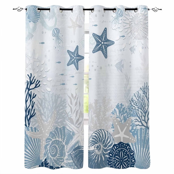 Blue Starfish Coastal Blackout Curtains for Bedroom Living Room ...