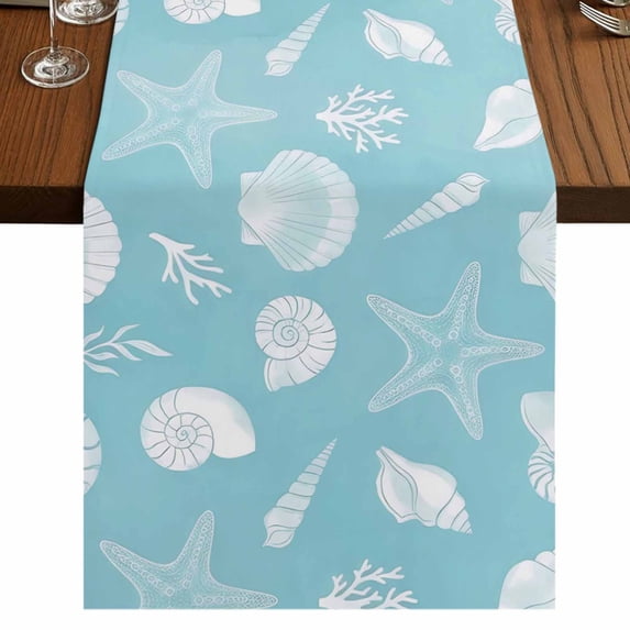 Blue Starfish Coastal Burlap Cotton Table Runner 13x120 Inches Long ...