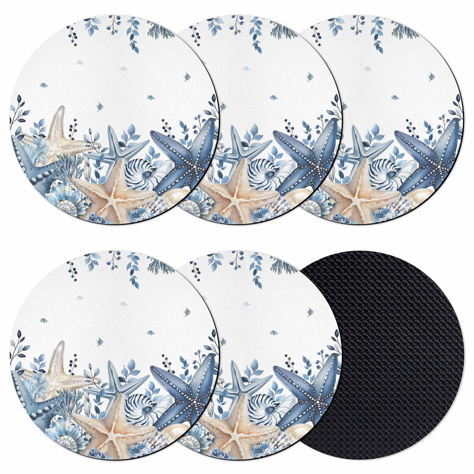 Blue Starfish Coastal Coasters Set of 6, Absorbent Coasters for Drinks ...