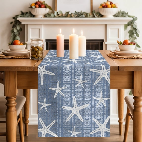 Blue Starfish Coastal Dining Table Runner, Beach Summer Nautical Sea ...