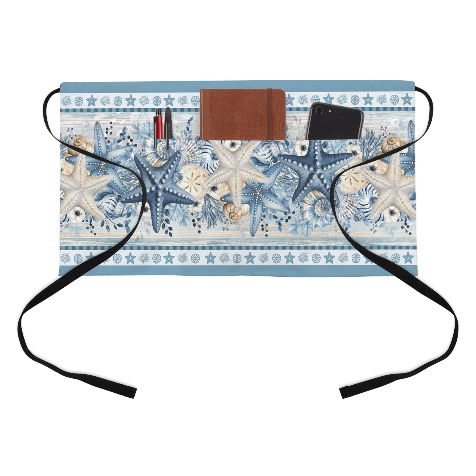Blue Starfish Coastal Half Waist Apron Beach Coral Botanical Nautical ...