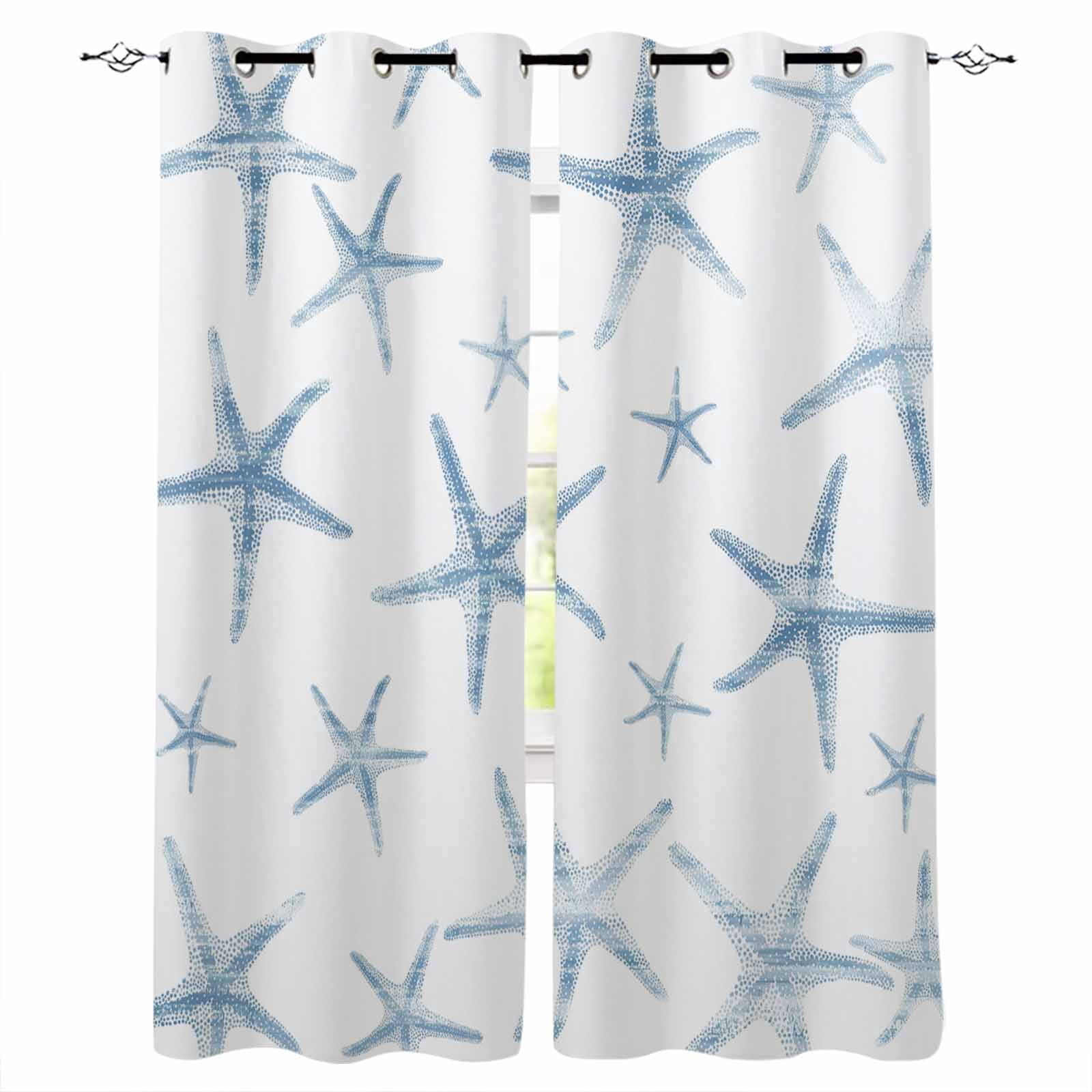 Blue Starfish Coastal Kitchen Curtains Summer Beach Nautical Ocean Cafe ...