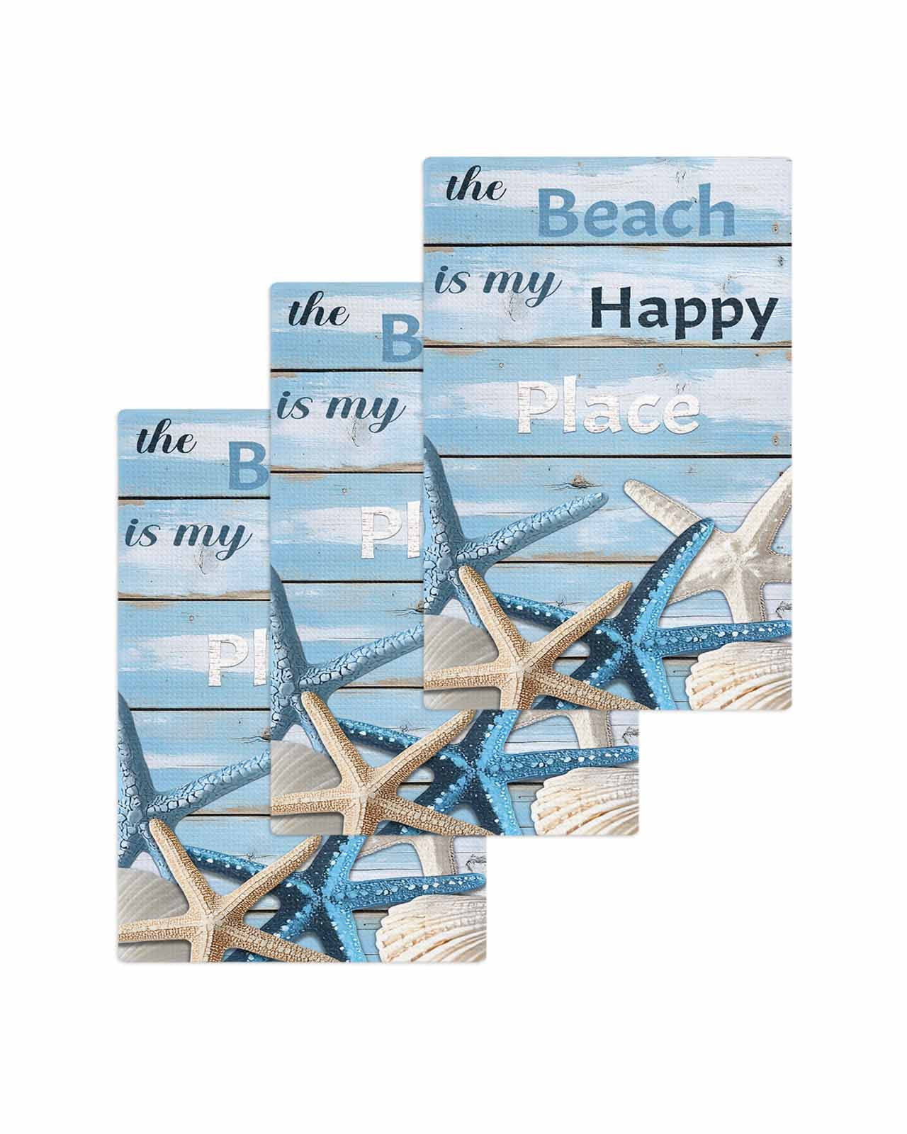 Blue Starfish Coastal Kitchen Dish Towels for Drying Dishes Set of 3 ...