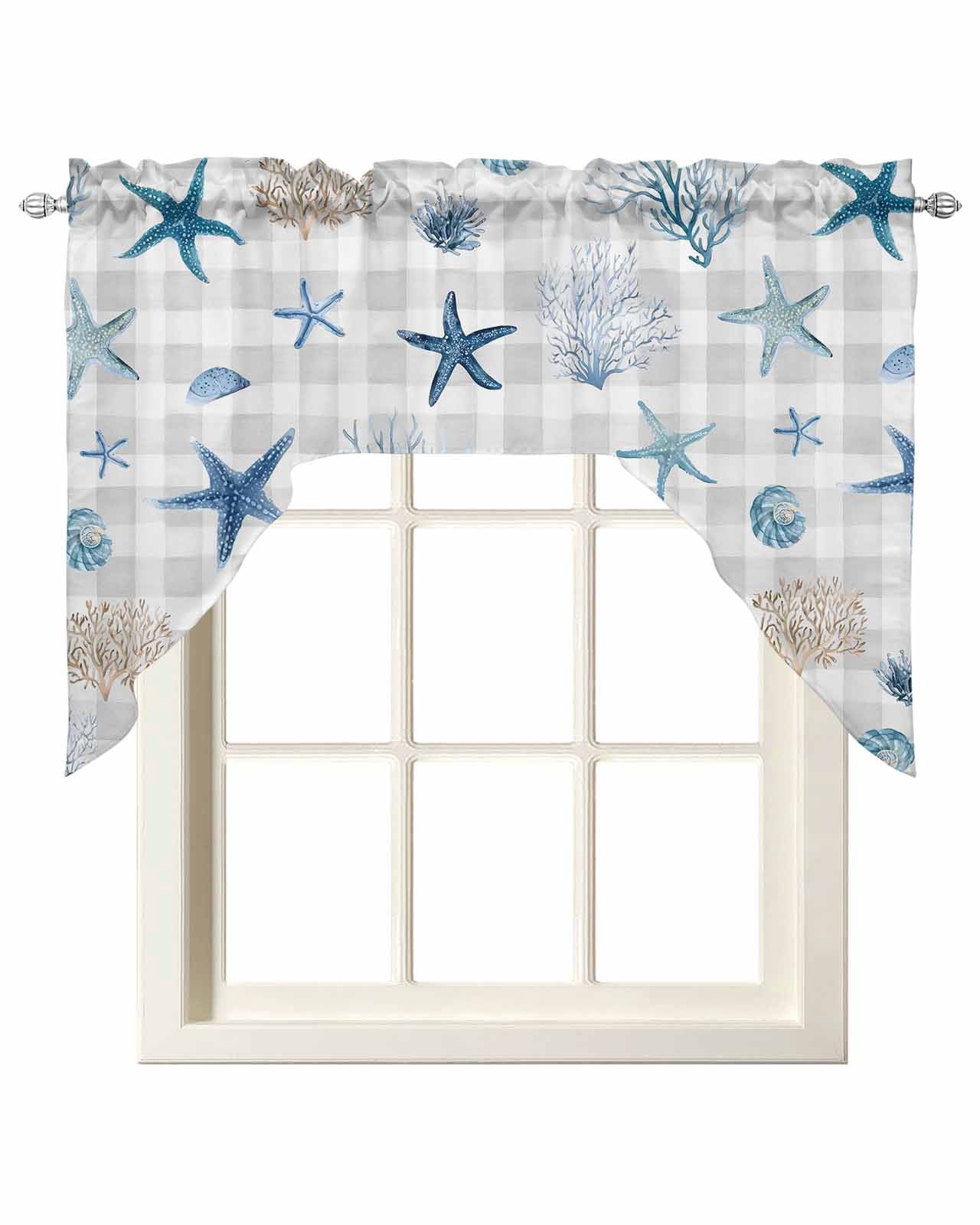 Blue Starfish Coastal Kitchen Swag Valances for Windows, Summer Beach ...