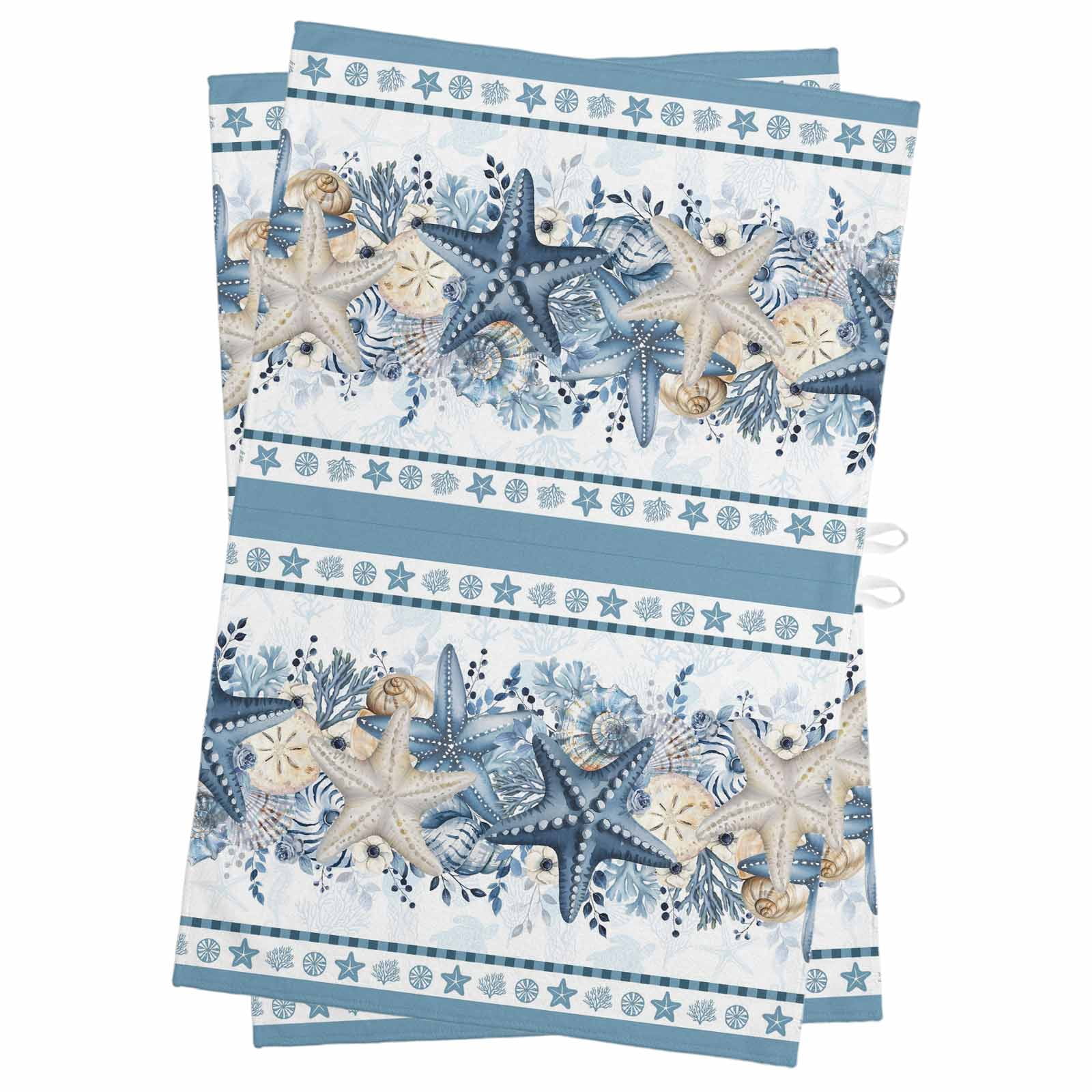 Blue Starfish Coastal Kitchen Towels Set of 2, Water Absorbent Dish ...