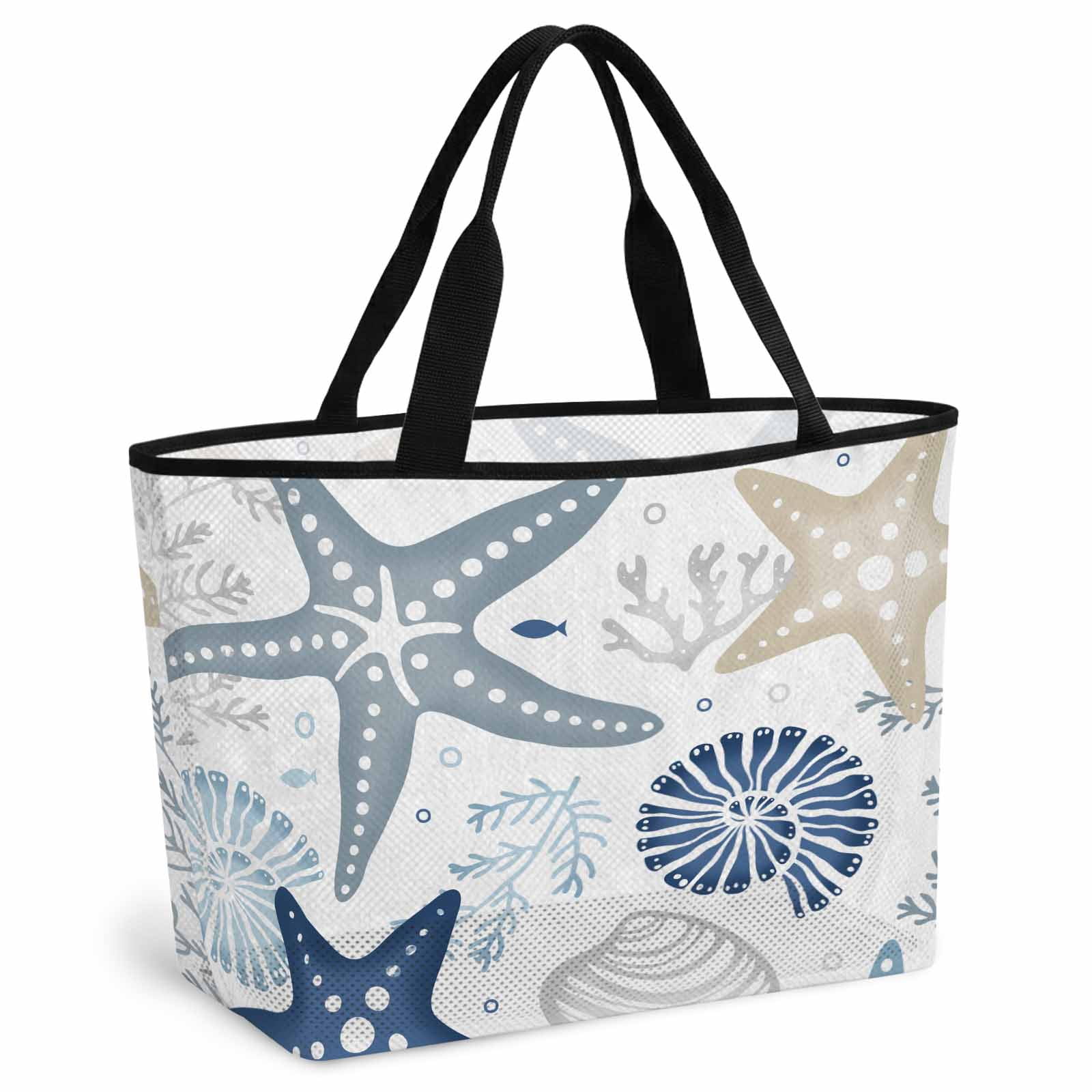 Blue Starfish Coastal Mesh Beach Bag for Women Men,Large Beach Tote ...