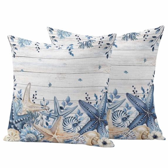 Blue Starfish Coastal Outdoor Pillow Covers 20"x20" Set of 2,Waterproof ...