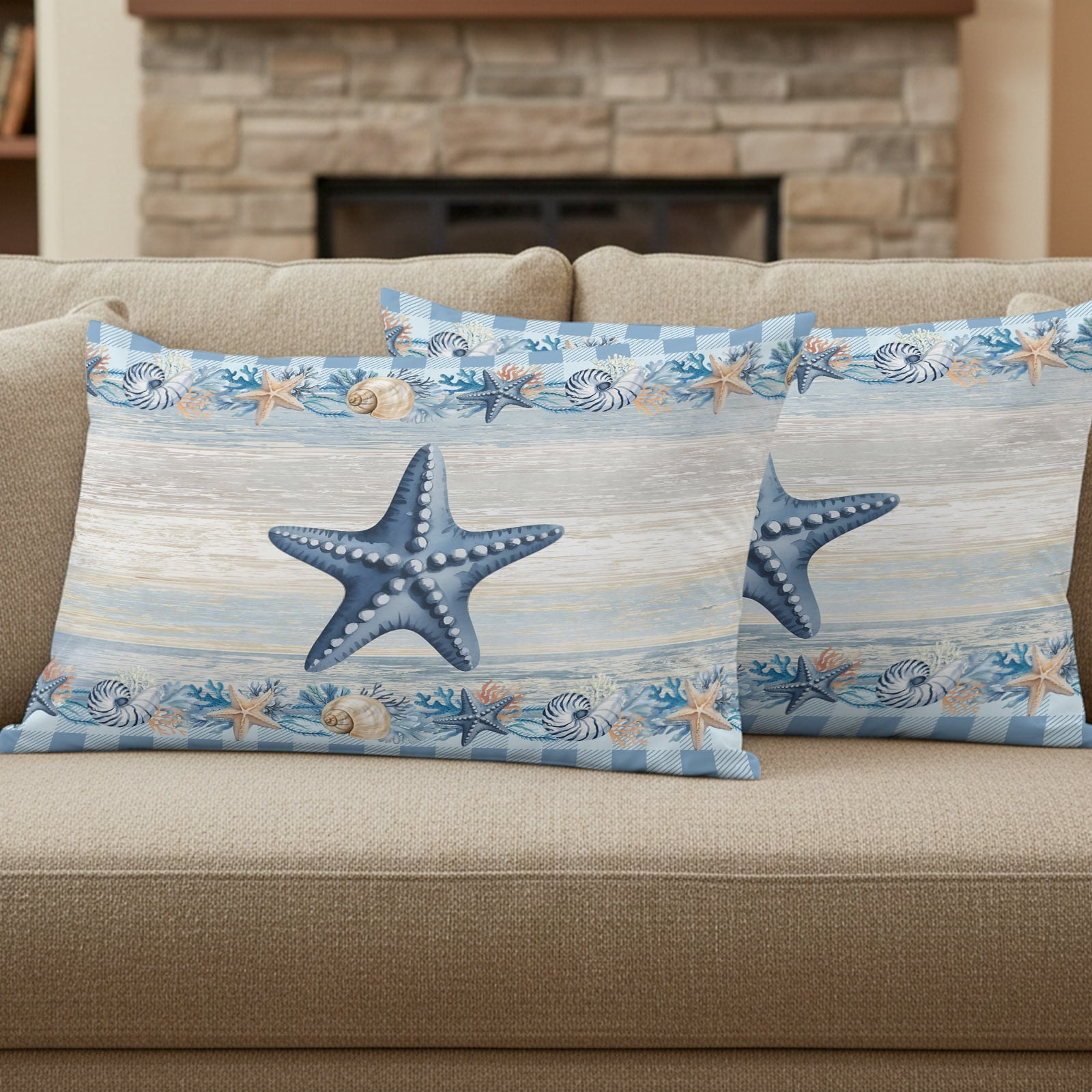 Blue Starfish Coastal Pillow Covers Set of 2, Summer Starfish Beach ...
