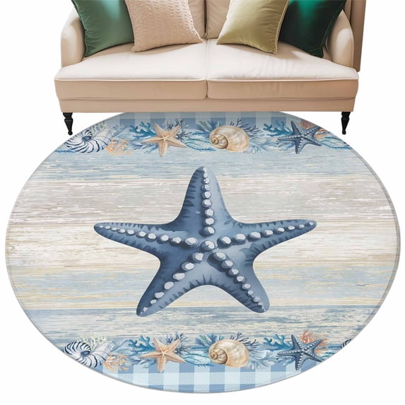 Blue Starfish Coastal Round Living Room Rugs 7 ft, Summer Starfish ...