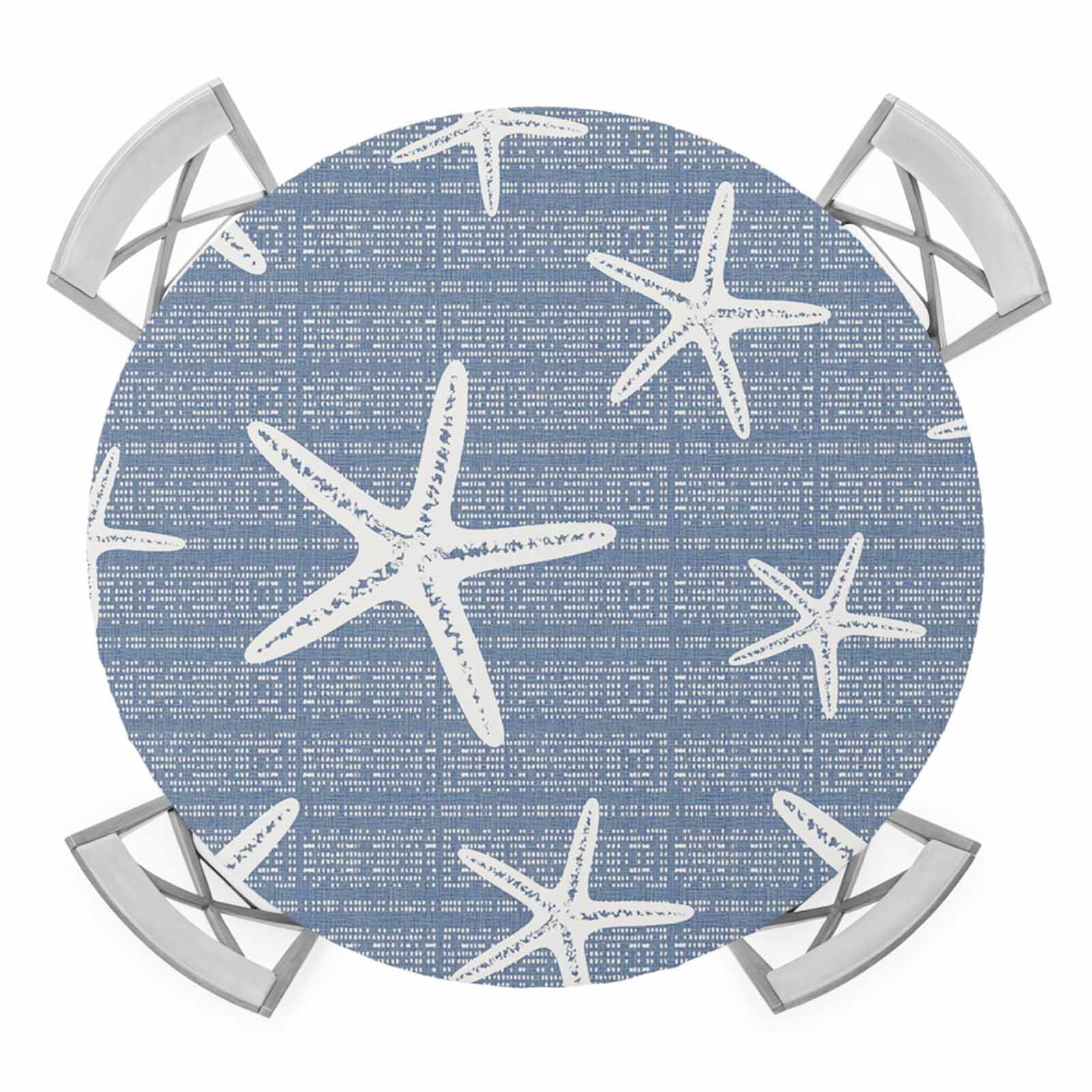 Blue Starfish Coastal Round Table Cover, Beach Summer Nautical Sea ...