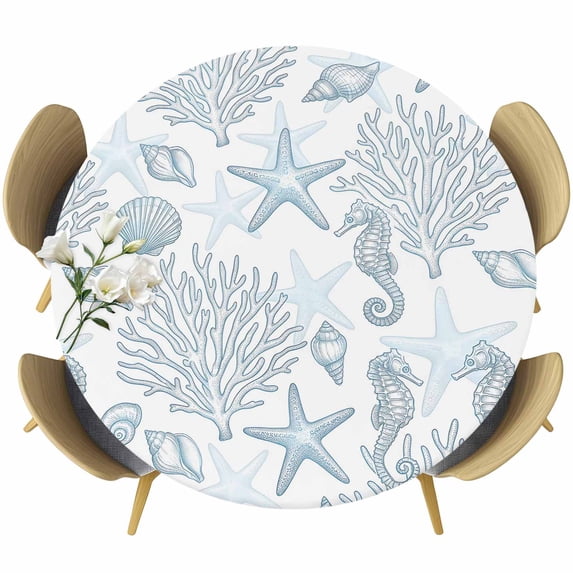 Blue Starfish Coastal Round Tablecloth 36-44 Inch Round Fitted Table ...