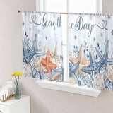 Blue Starfish Coastal Sheer Curtains 45 Inch Length 2 Panels Set ...