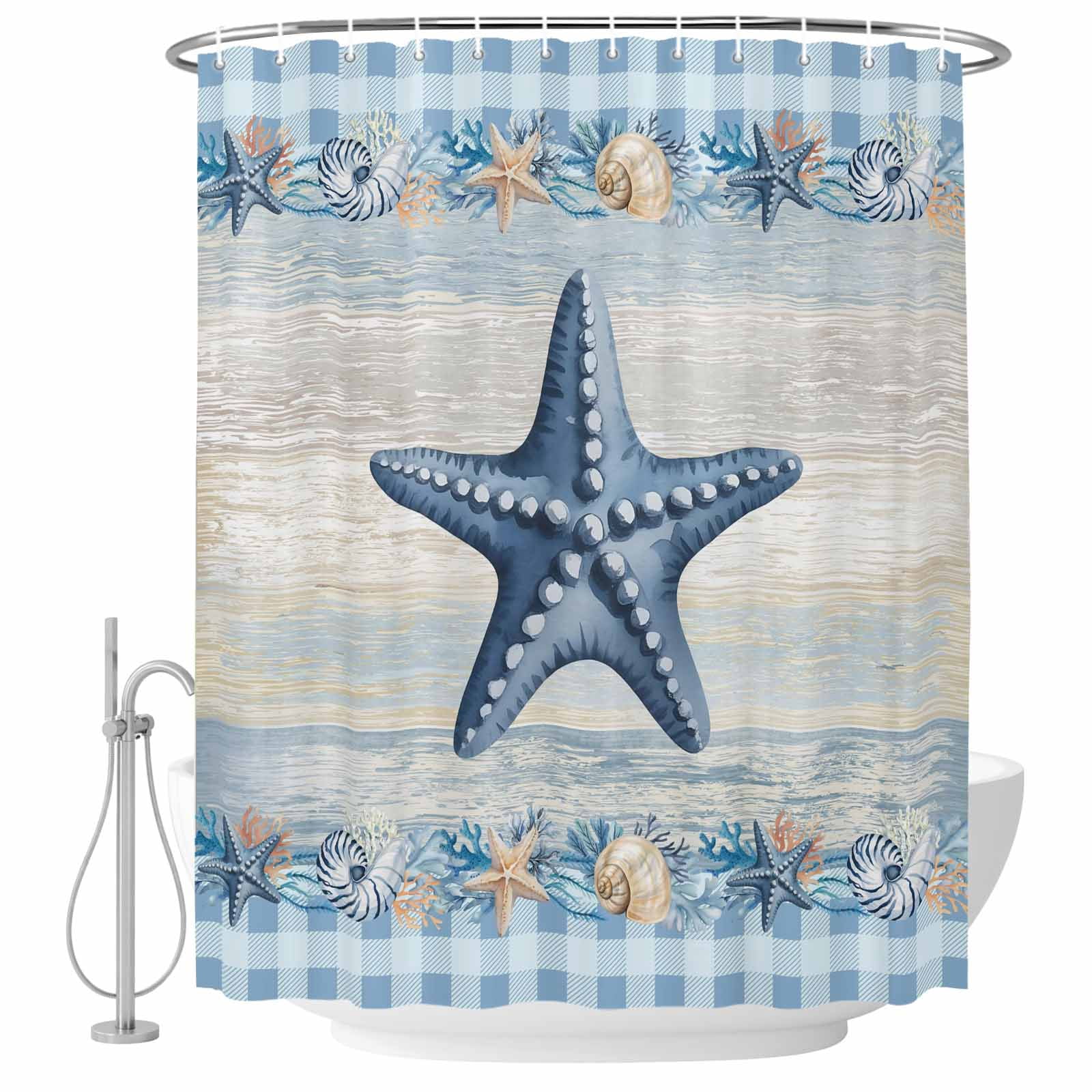 Blue Starfish Coastal Shower Curtain for Bathroom, Summer Starfish ...