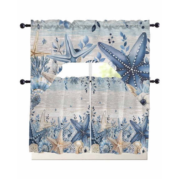 Blue Starfish Coastal Swag Kitchen Curtains Sets for Windows 24 Inch ...