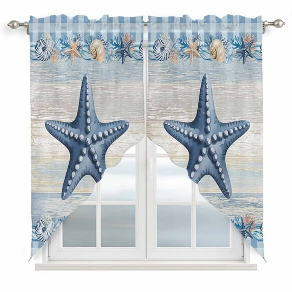 Blue Starfish Coastal Swag Valances for Windows 2 Pack Summer Starfish ...
