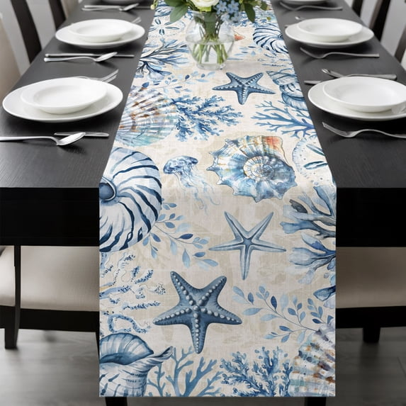 Blue Starfish Coastal Table Runner 60 Inches,Dining Table Runners ...
