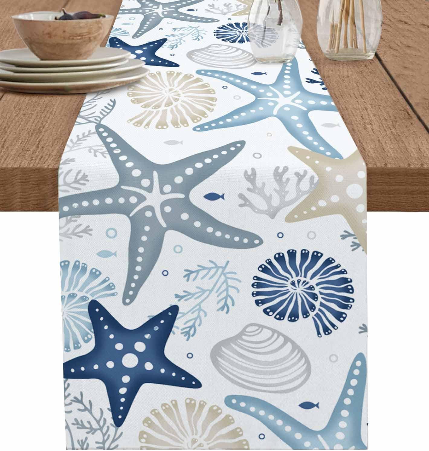 Blue Starfish Coastal Table Runner 72 Inches, Summer Beach Nautical ...
