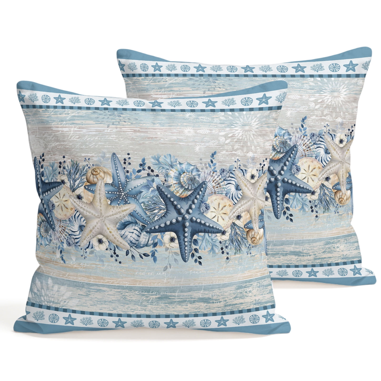 Blue Starfish Coastal Throw Pillow Covers 18 x 18 Inch Pillow Covers ...
