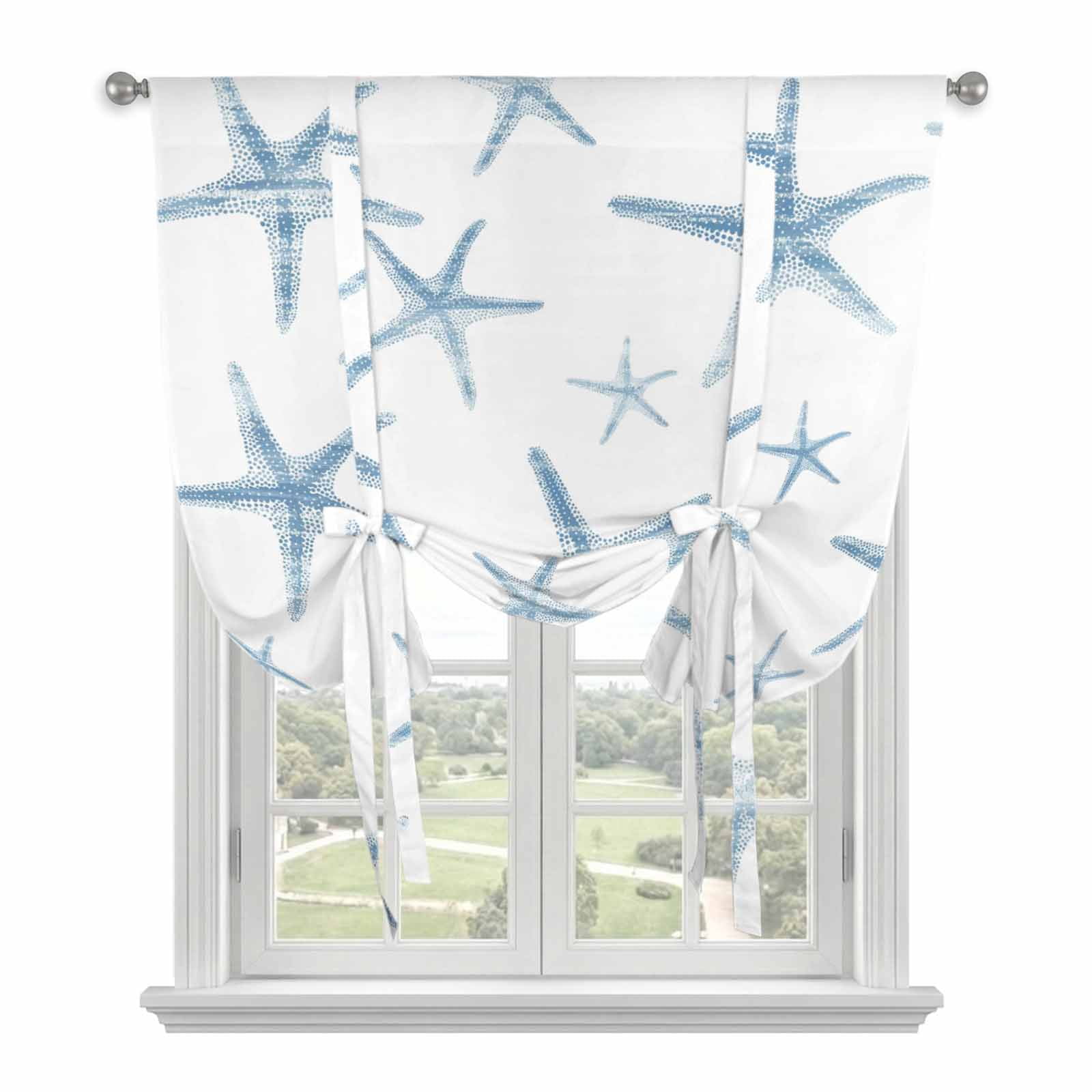 Blue Starfish Coastal Tie Up Curtains for Window, Thermal Insulated ...