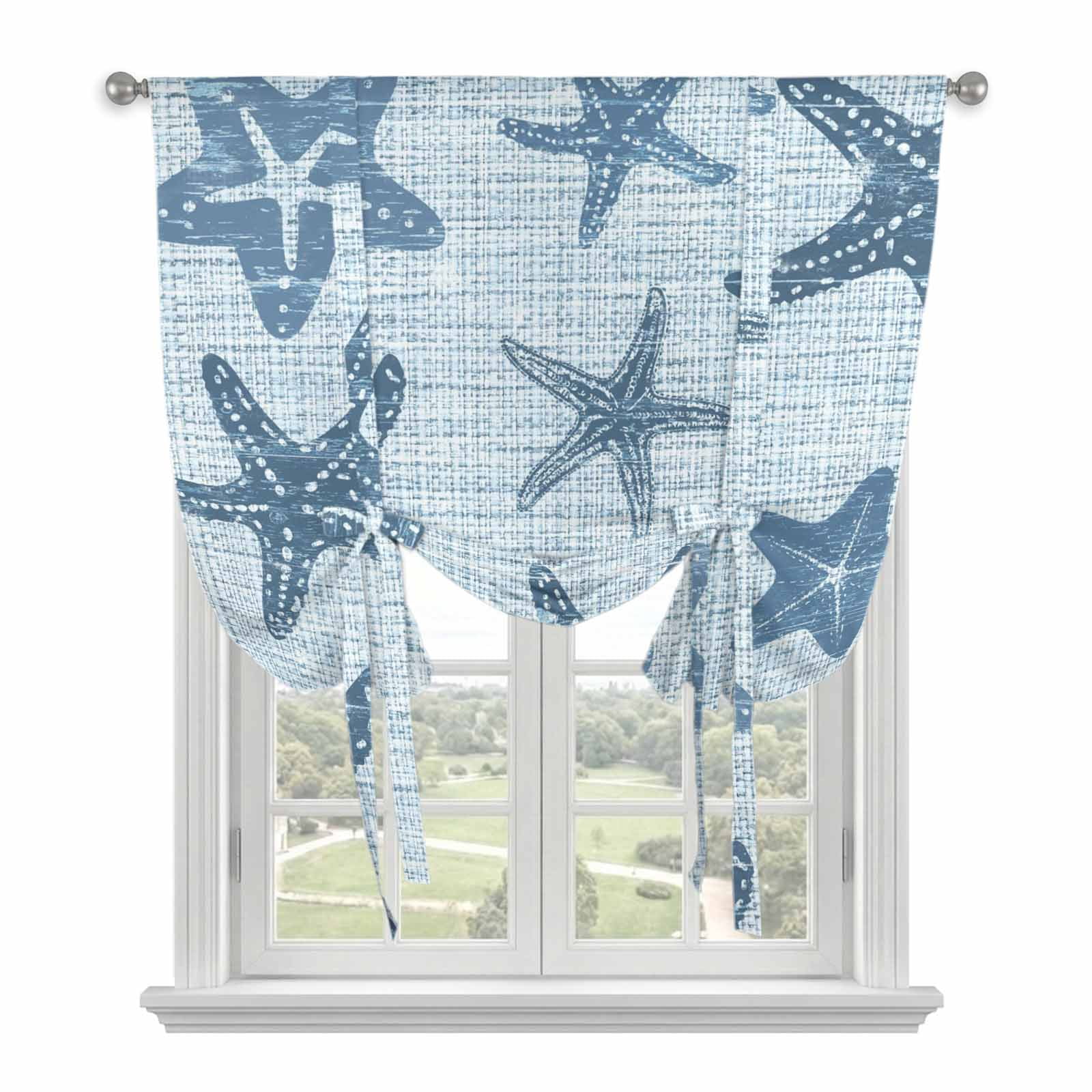 Blue Starfish Coastal Tie Up Curtains for Window, Thermal Insulated ...
