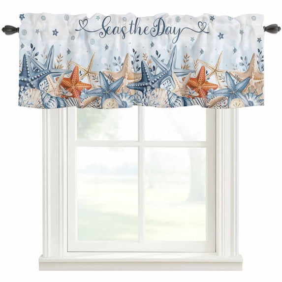 Blue Starfish Coastal Valances for Windows Farmhouse Kitchen Curtains ...