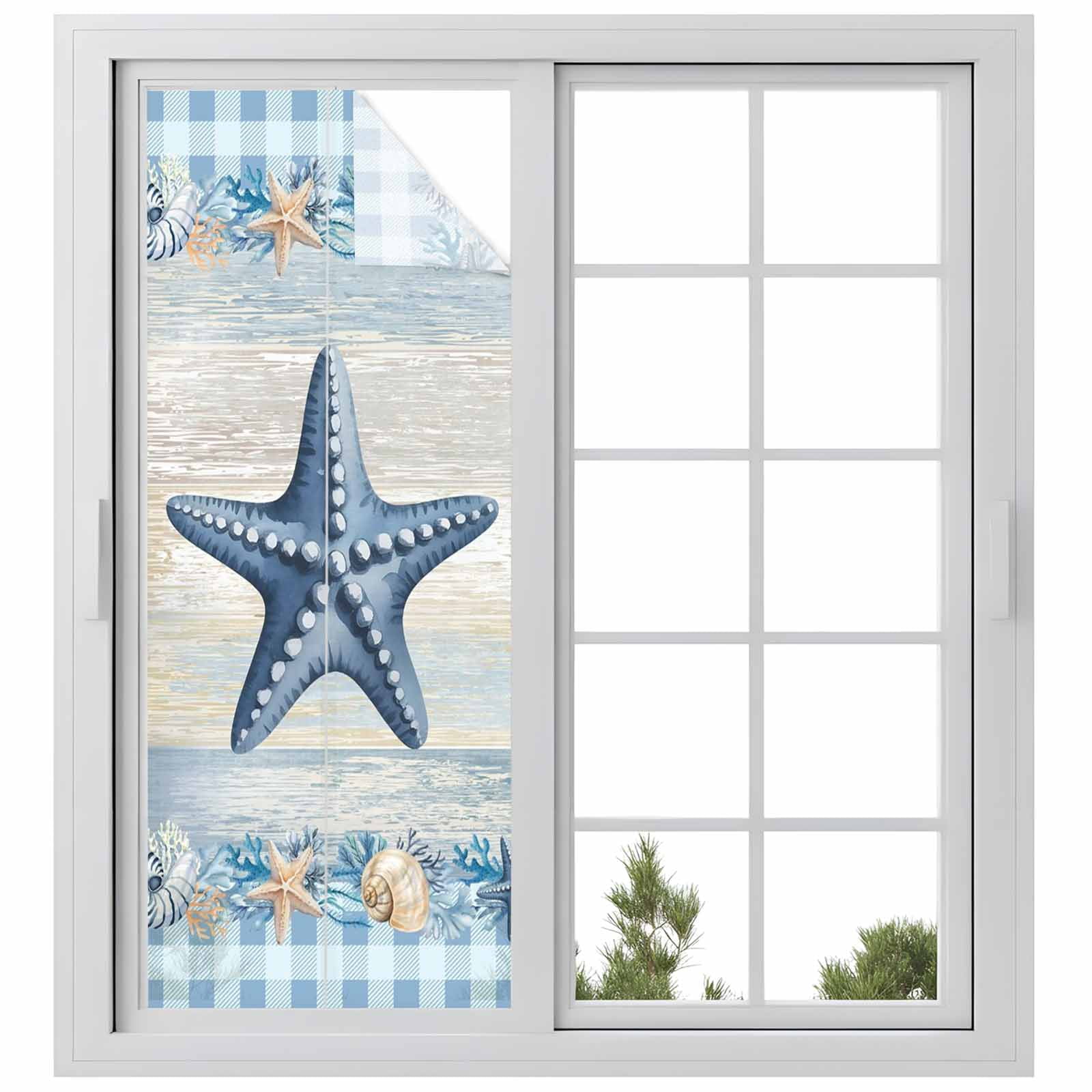 Blue Starfish Coastal Window Privacy Film, Summer Starfish Beach Coral ...