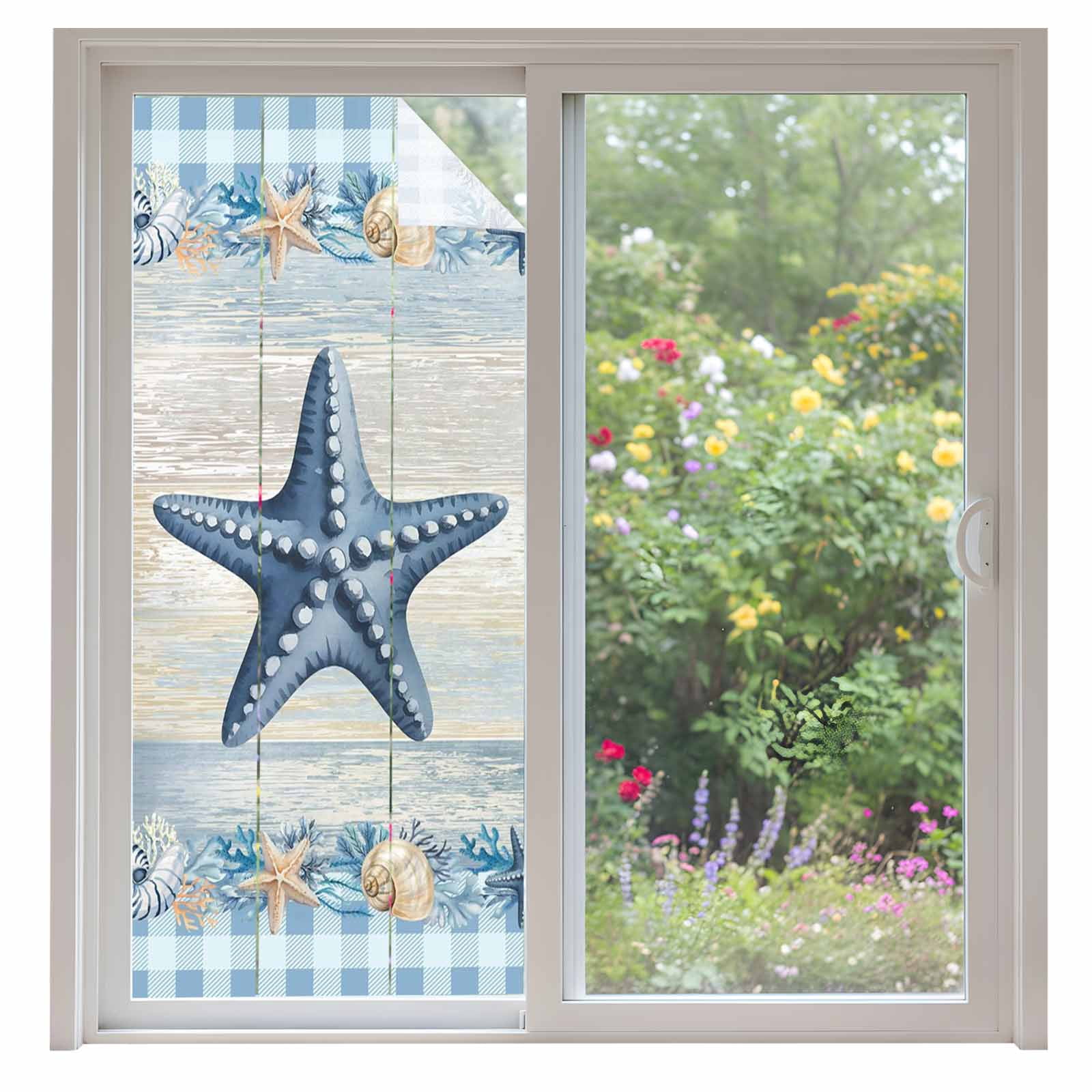 Blue Starfish Coastal Window Privacy Film, Summer Starfish Beach Coral ...