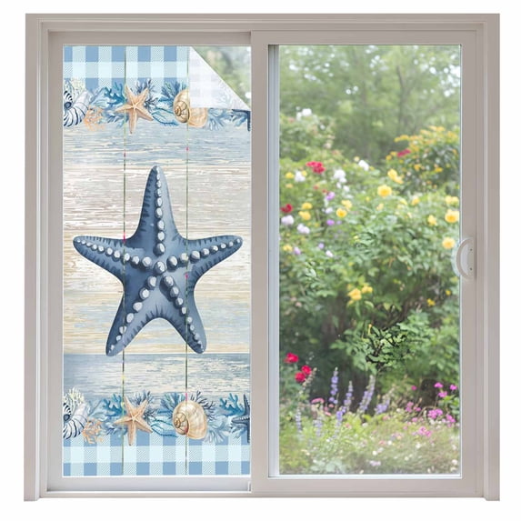 Blue Starfish Coastal Window Privacy Film, Summer Starfish Beach Coral ...