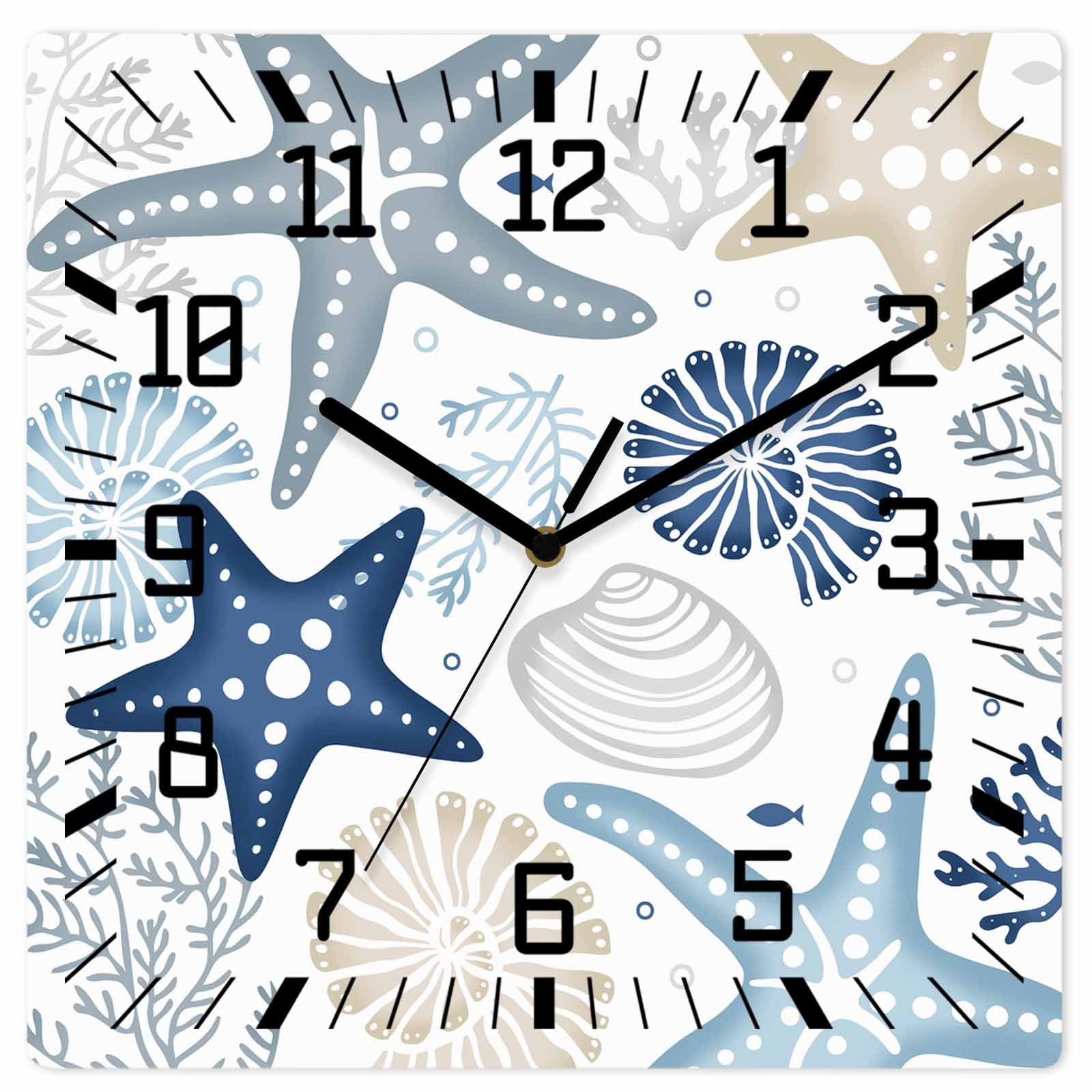 Blue Starfish Coastal Wooden Wall Clock Silent Non Ticking, Summer ...