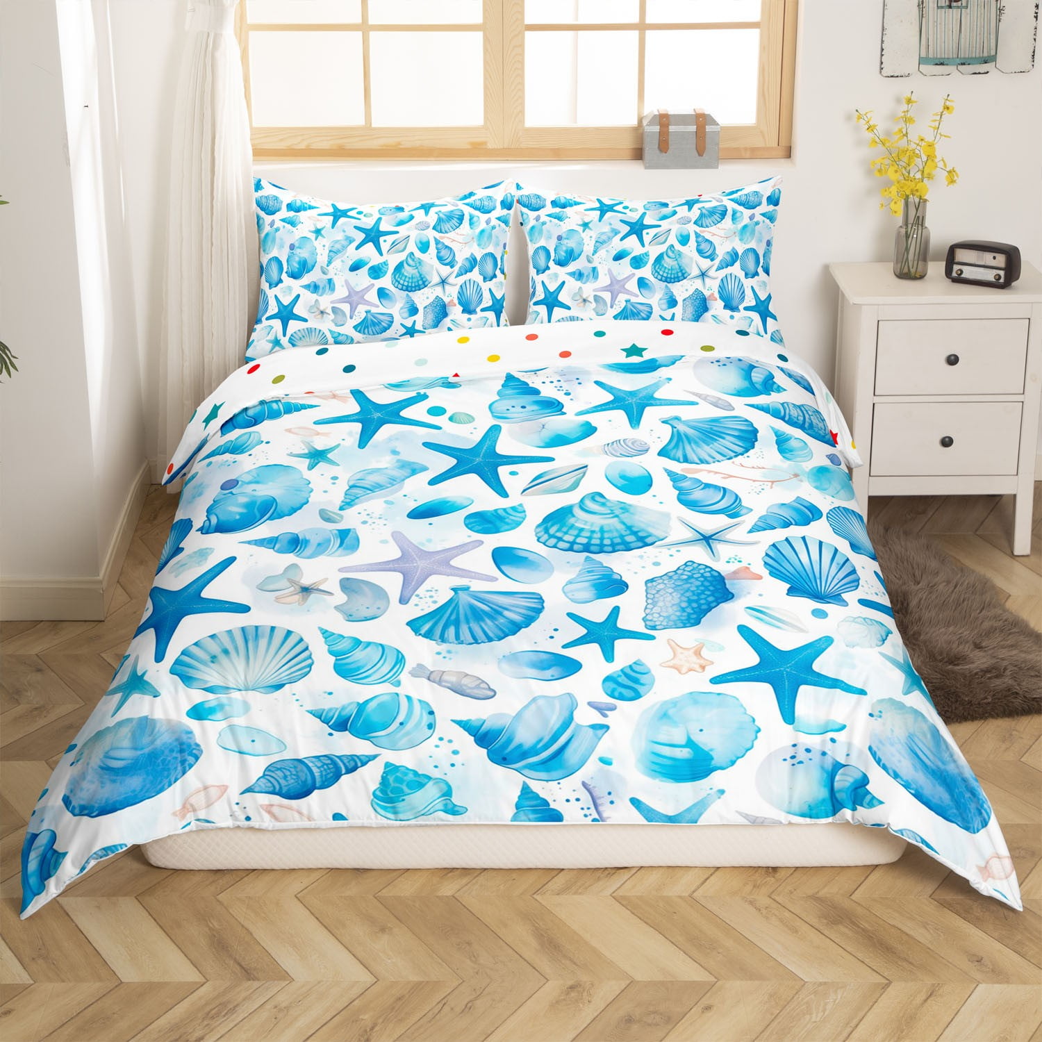 Blue Starfish No Comforter Duvet Cover King Size, Marine Life Ocean ...