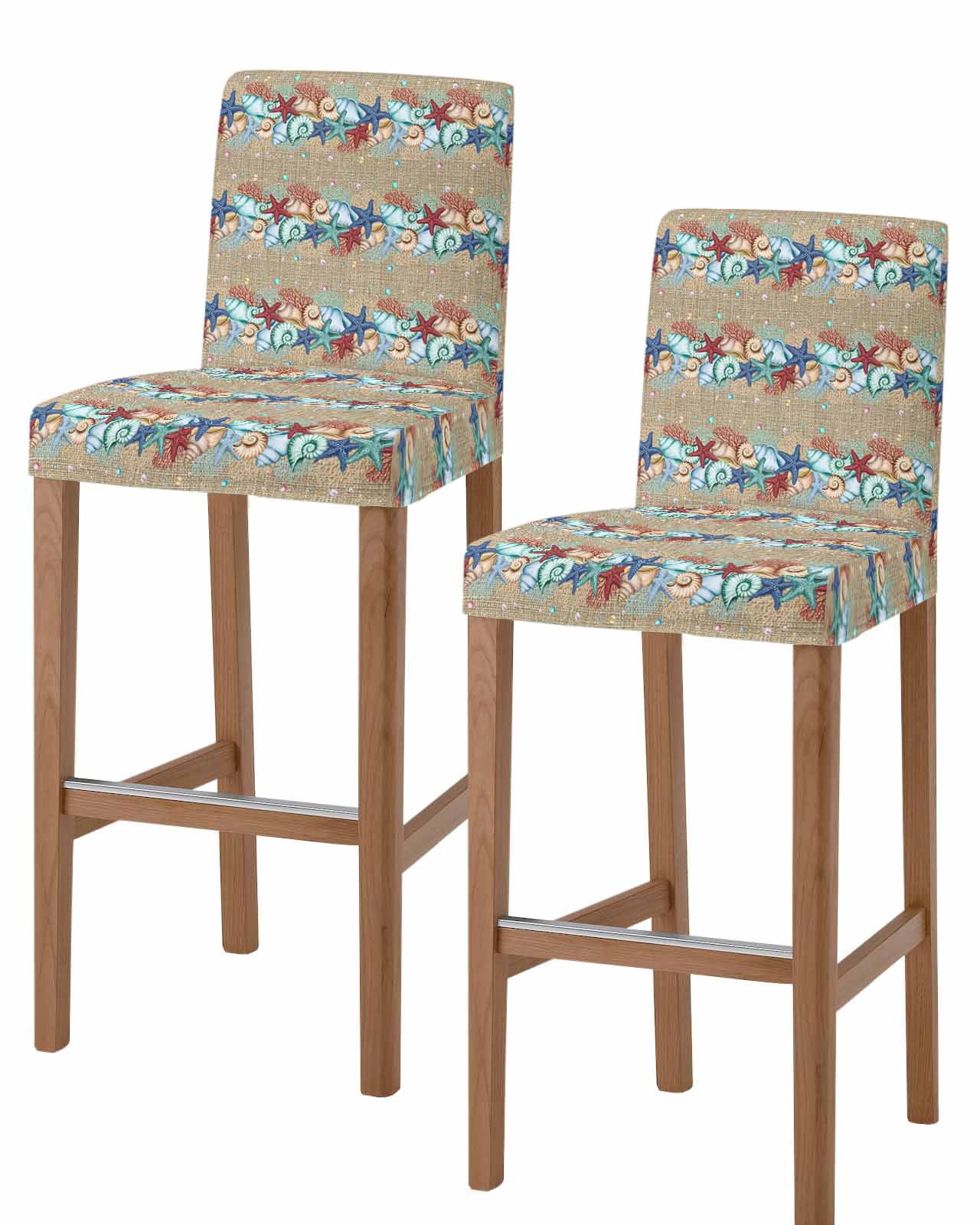 Blue Starfish Conch Bar Stool Covers Set of 2, Ocean Coral Summer Beach ...