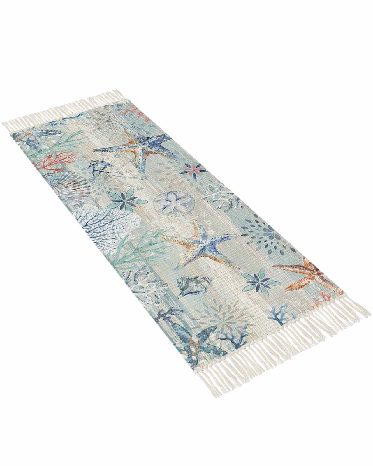 Blue Starfish Hallway Runner Rug 2'x6',Laundry Room Washable Woven ...