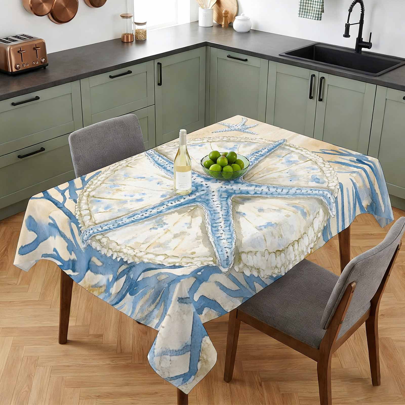 Blue Starfish Ocean Shell Coral Table Cloth 52x70in, Waterproof ...